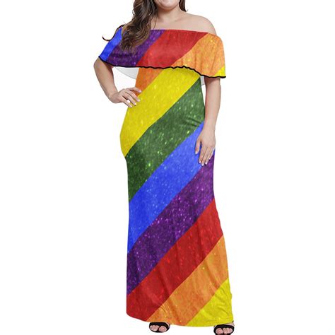 Lgbtq Rainbow Pride Flag Women Off Shoulder Maxi Dress Sizes Upto 7xl