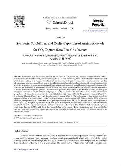Pdf Synthesis Solubilities And Cyclic Capacities Of Amino Alcohols