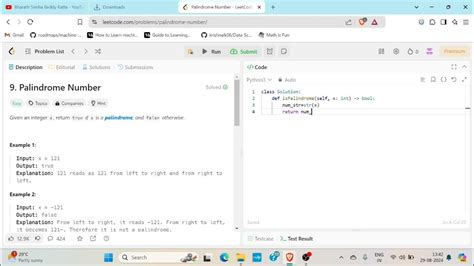Palindrome Number Leetcode Solution In Python Youtube