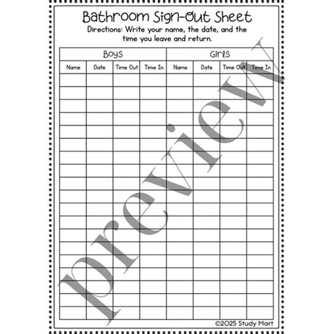 Bathroom Sign Out Sheet Printable Restroom Log For Classroom Management