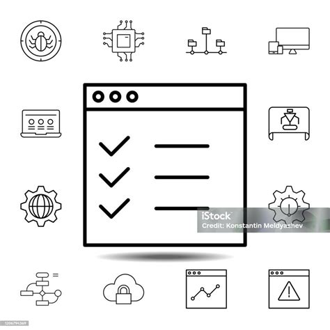 체크리스트 체크 표시 아이콘 Ui 및 Ux 웹 사이트 또는 모바일 응용 프로그램에 대해 설정된 웹 디자인 개발 아이콘의 간단한