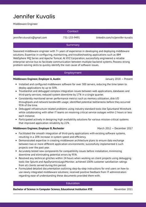 Middleware Engineer Resume Cv Example And Writing Guide