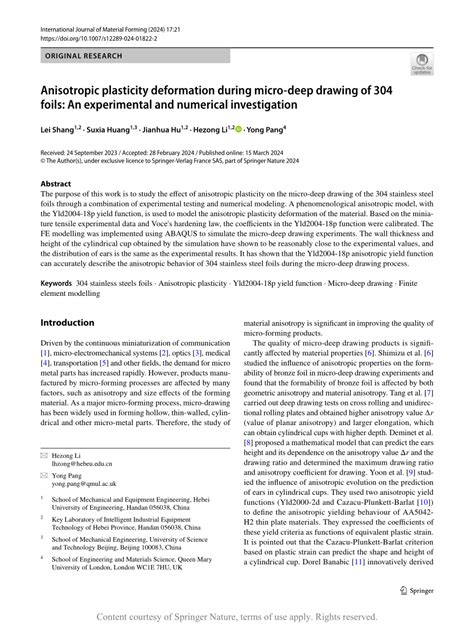 Anisotropic Plasticity Deformation During Micro Deep Drawing Of 304 Foils An Experimental And