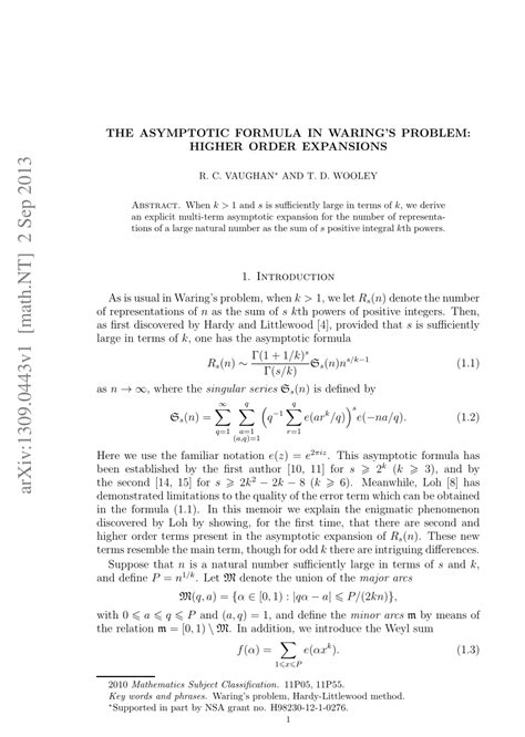 Pdf The Asymptotic Formula In Warings Problem Higher Order Expansions