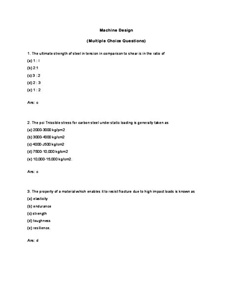 Pdf Machine Design Multiple Choice Questions