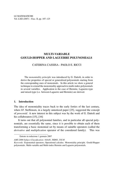 Pdf Multi Variable Gould Hopper And Laguerre Polynomials Multi