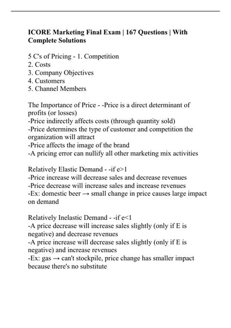 Icore Marketing Final Exam 167 Questions With Complete Solutions Icore Stuvia Us