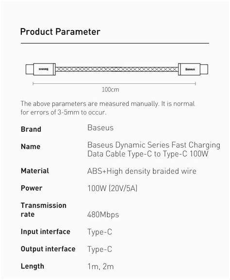 Baseus Dynamic Series Type C To Type C Cable 100w Pd Fast Charging And 480mbps Data Transfer