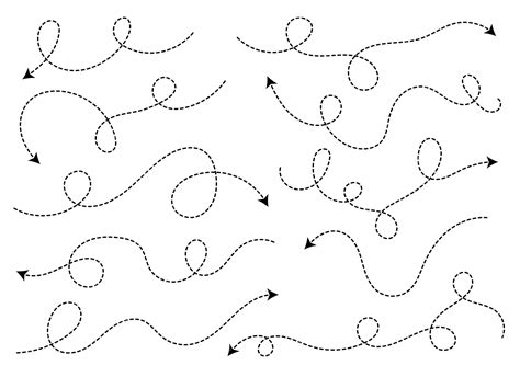 손으로 그린 점선 화살표 모양 곡선 화살표 라인 화살표 아이콘 모음 벡터 일러스트 레이 션 흰색 배경에 고립 프리미엄 벡터