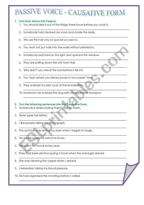 Passive Voice And Causative Structure Ejercicios De