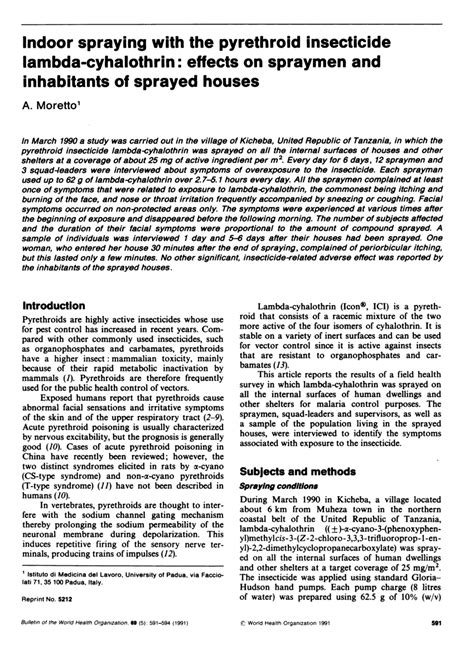 Pdf Indoor Spraying With The Pyrethroid Insecticide Lambda Cyhalothrin Effects Of Spraymen