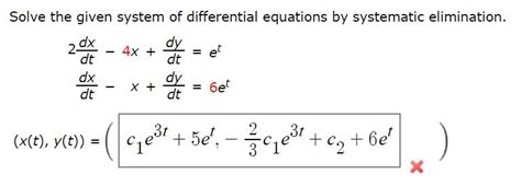 [solved] solve the given system of differential equations by systematic