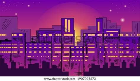 Cartoon Modern City Colourful Urban Landscape Stock Vector Royalty