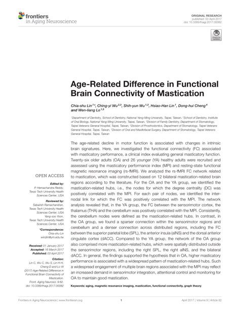 Pdf Age Related Difference In Functional Brain Connectivity Of Mastication