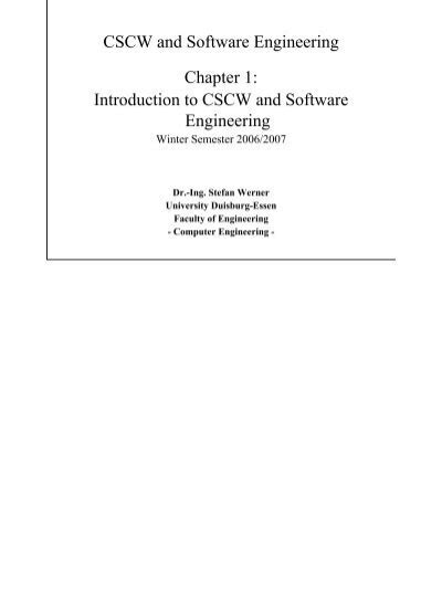 CSCW And Software Engineering Chapter 1 Introduction To CSCW
