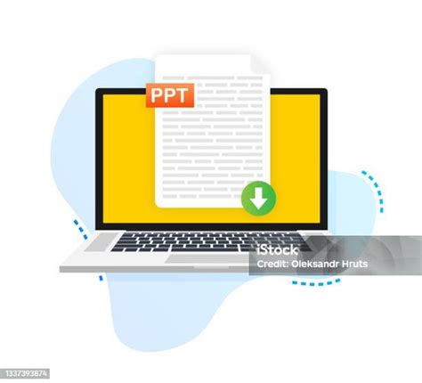 ppt 버튼을 다운로드합니다 문서 개념 다운로드 ppt 레이블 및 아래쪽 화살표 기호가 있는 파일입니다 벡터 그림입니다 아이콘에