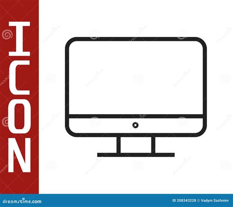 Black Line Computer Monitor Screen Icon Isolated On White Background
