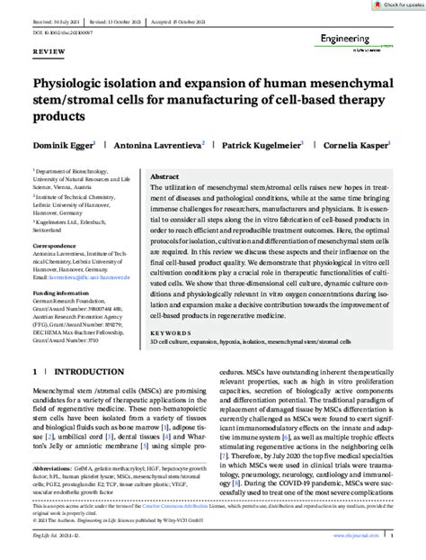 Pdf Physiologic Isolation And Expansion Of Human Mesenchymal Stemstromal Cells For