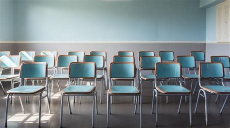 Free Photo A Row Of Empty Chairs Facing A Classroom Whiteboard