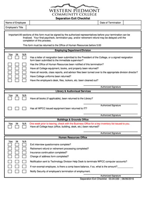 Employee Exit Checklist Template