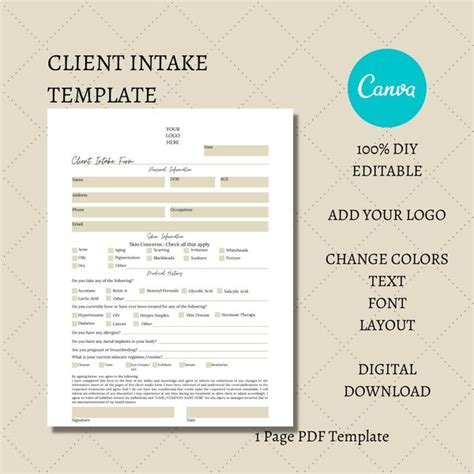 Spa Intake Form Etsy
