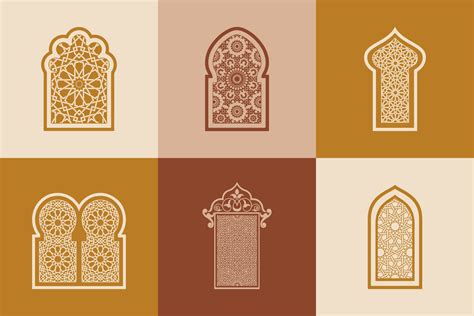 Set Of Ornamental Islamic Arabesque Windows Arabic Traditional Architecture Geometric Pattern