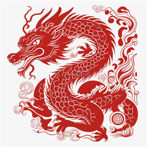 红色龙剪纸中国龙平面装饰新年龙年窗花素材图片免费下载 千库网