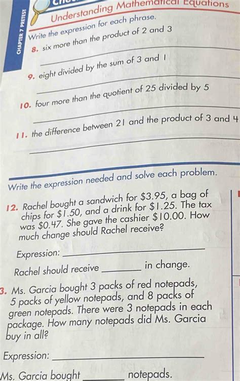 Solved Understanding Mathematical Equations Write The Expression For Each Phrase 8 Six More