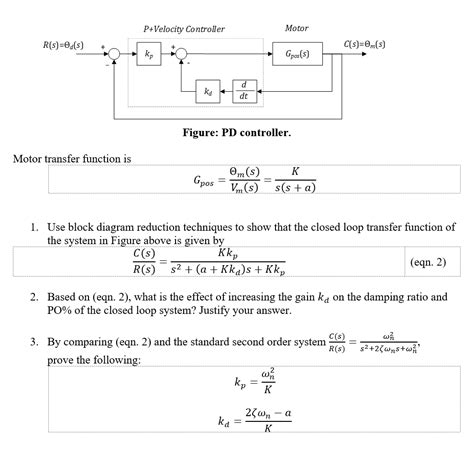 solved figure pd controller motor transfer function is