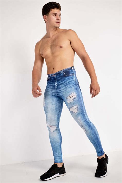 Mens Jeggings Denim Print Leggings For Guys