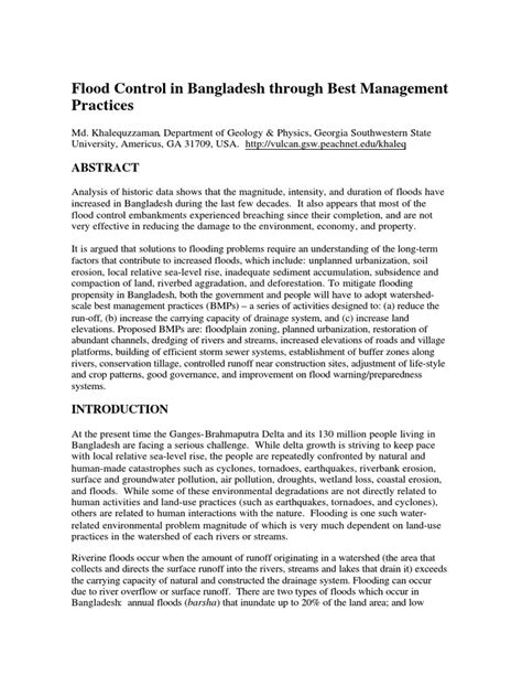 Flood Control In Bangladesh Through Best Management Practices