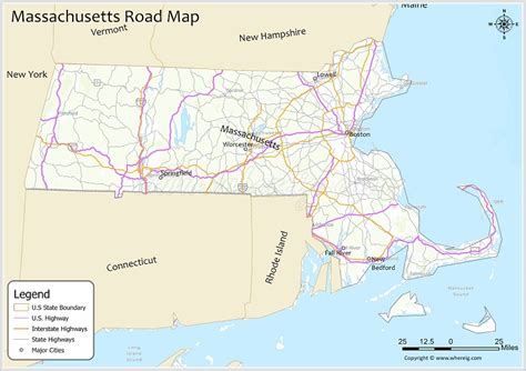 Massachusetts Us State Major Highways Map Geography Picstank