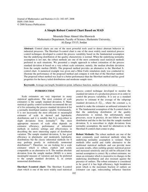 Pdf A Simple Robust Control Chart Based On Mad