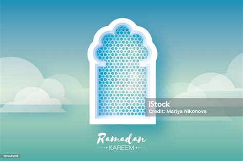 라마단 카림 종이 접기 모스크 창입니다 거룩한 달 종이 잘라 구름 텍스트 공간 0명에 대한 스톡 벡터 아트 및 기타 이미지 0명 Eid Ul Fitr Ramadan