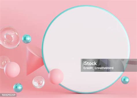 3d 도형과 텍스트를 위한 빈 공간이 있는 분홍색 배경 복사 공간이 있는 흰색의 빈 원 모양입니다 여기에 광고 공지 사항 로고를 배치하십시오 파스텔 색상 3d 렌더링 0명에