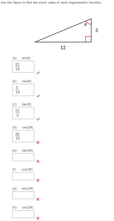 solved use the figure to find the exact value of each