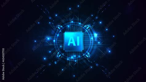 Artificial Intelligence Computer Database Blue Poster Concept Modern Cpu Illustration Tech