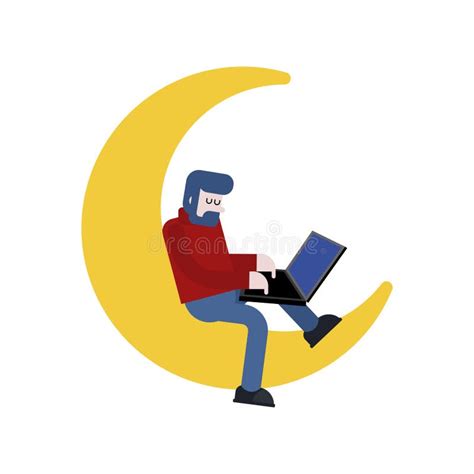 Freelancer On Moon Man With Laptop Is Sitting On Moon Stock Vector Illustration Of Designer