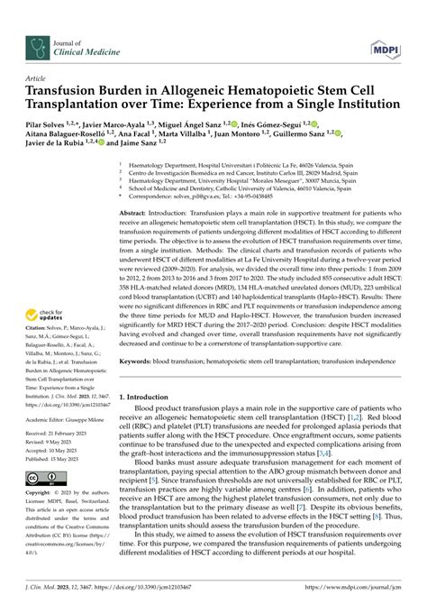 Pdf Transfusion Burden In Allogeneic Hematopoietic Stem Cell Transplantation Over Time