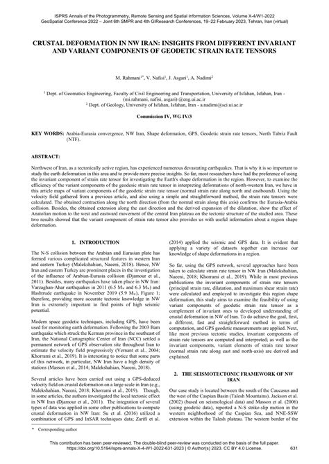 Pdf Crustal Deformation In Nw Iran Insights From Different Invariant And Variant Components