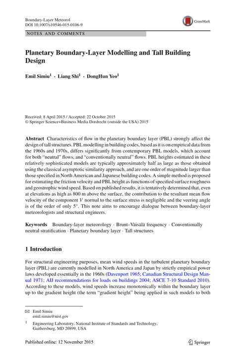 Pdf Planetary Boundary Layer Modelling And Tall Building Design
