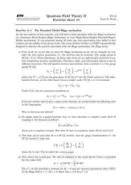 Quantum Field Theory Ii Exercise Sheet 11