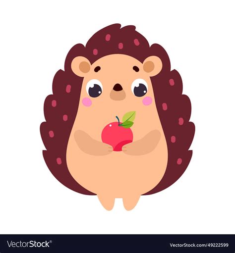 Cute Hedgehog Character Hold Apple Royalty Free Vector Image