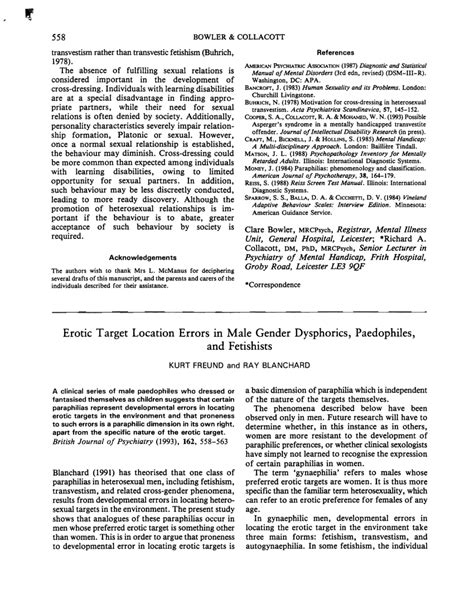 PDF Erotic Target Location Errors In Male Gender Dysphorics Paedophiles And Fetishists