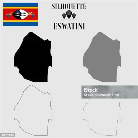 Eswatini 또는 스와질란드 개요 세계지도 솔리드 대시 라인 윤곽 실루엣 국기 벡터 일러스트 디자인 배경에 고립 개체 요소 국가 설정에서 기호 가정 생활에 대한 스톡