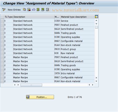 OP50 SAP Tcode Assign Material Types