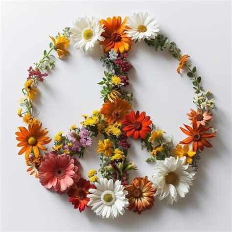 Premium Photo Peace Symbol Made Of Different Flowers Isolated On A