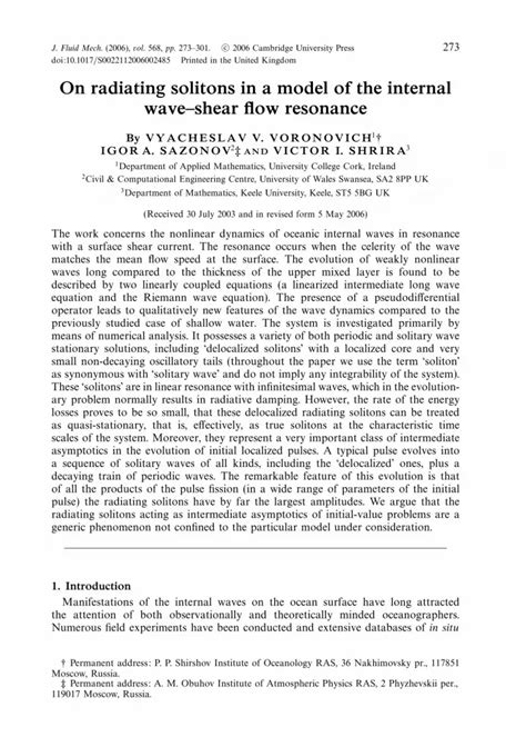 Pdf On Radiating Solitons In A Model Of The Internal Wave Shear Flow Resonance Dokumen Tips