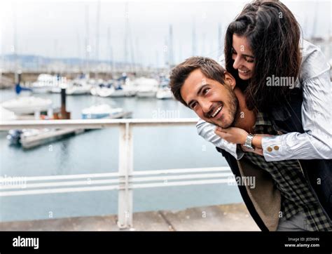 Couple Having Fun At The Marina Stock Photo Alamy