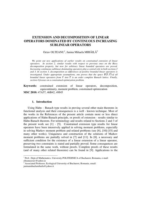 Pdf Extension And Decomposition Of Linear Operators Dominated By
